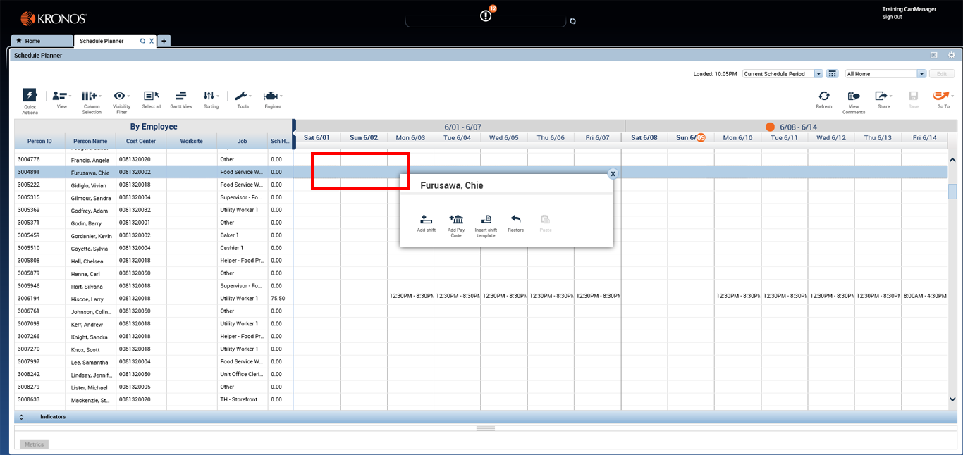 from the schedule planner find the employee that you want to schedule
