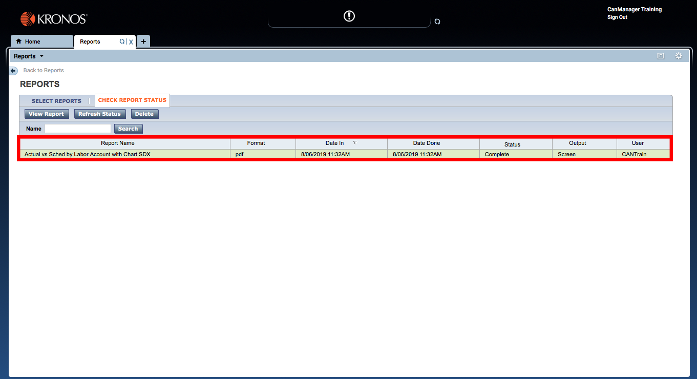 refresh status to see if the report has finished running when the ...